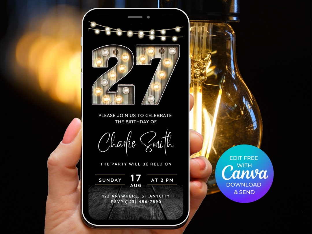 27th Birthday Party Invitation for Men Text Invite for - Etsy