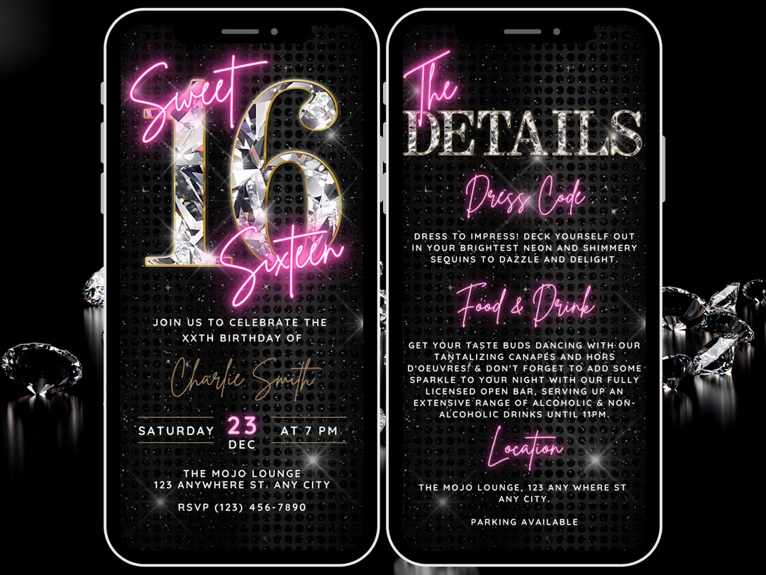 Animated Sweet 16 Sixteen 16th Birthday Invitation, Pink Digital Video ...