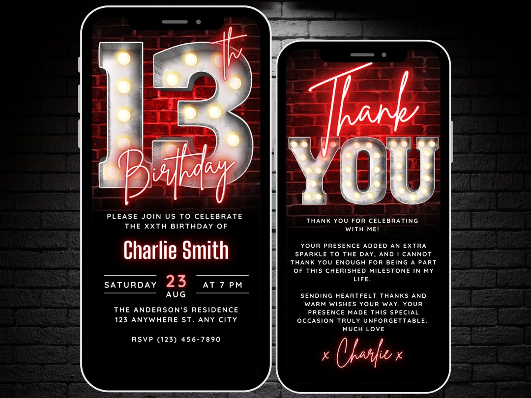 Digital 13th Birthday Invitation for Boys Girl, 13th Birthday Invite ...