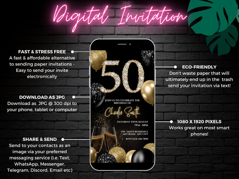 Animated 50th Birthday Invitation for Women, 50th Surprise Party ...