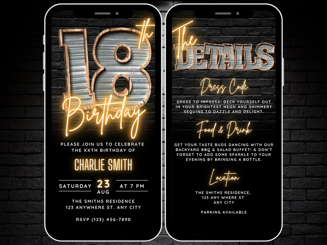 Digital 18th Birthday Invitation for Men, 18 Digital Invite Ecard ...