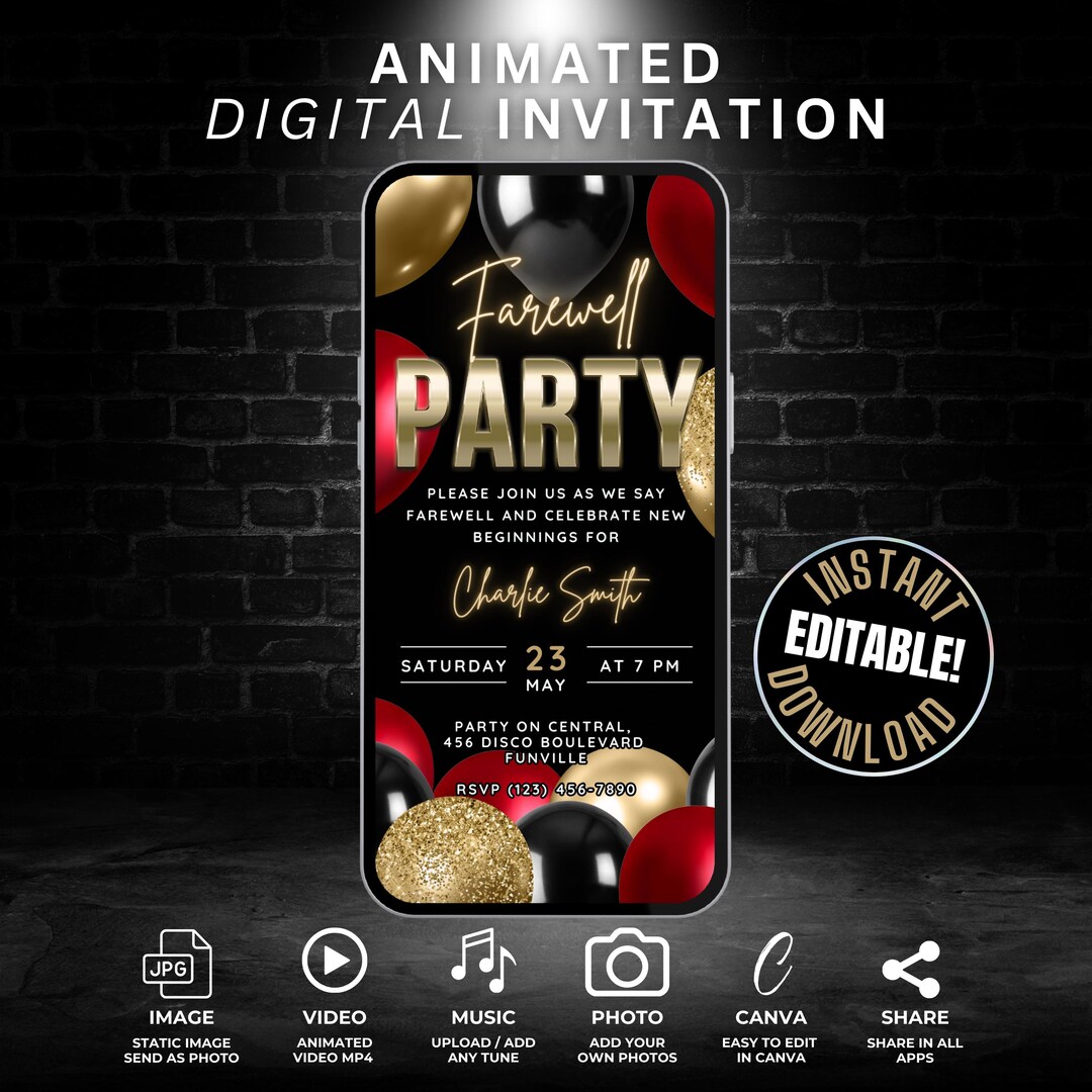 Digital Farewell Party Video Invitation Template, Animated Farewell ...