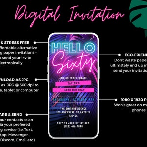 Digital Hello 60 60th Birthday Invitation Template, Tropical Themed ...