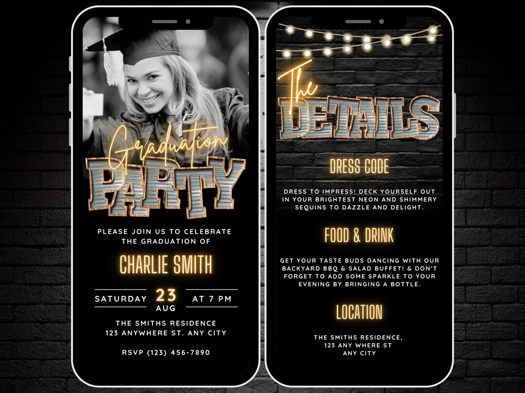 Digital Graduation Party Invitation, Animated Gold College Announcement ...