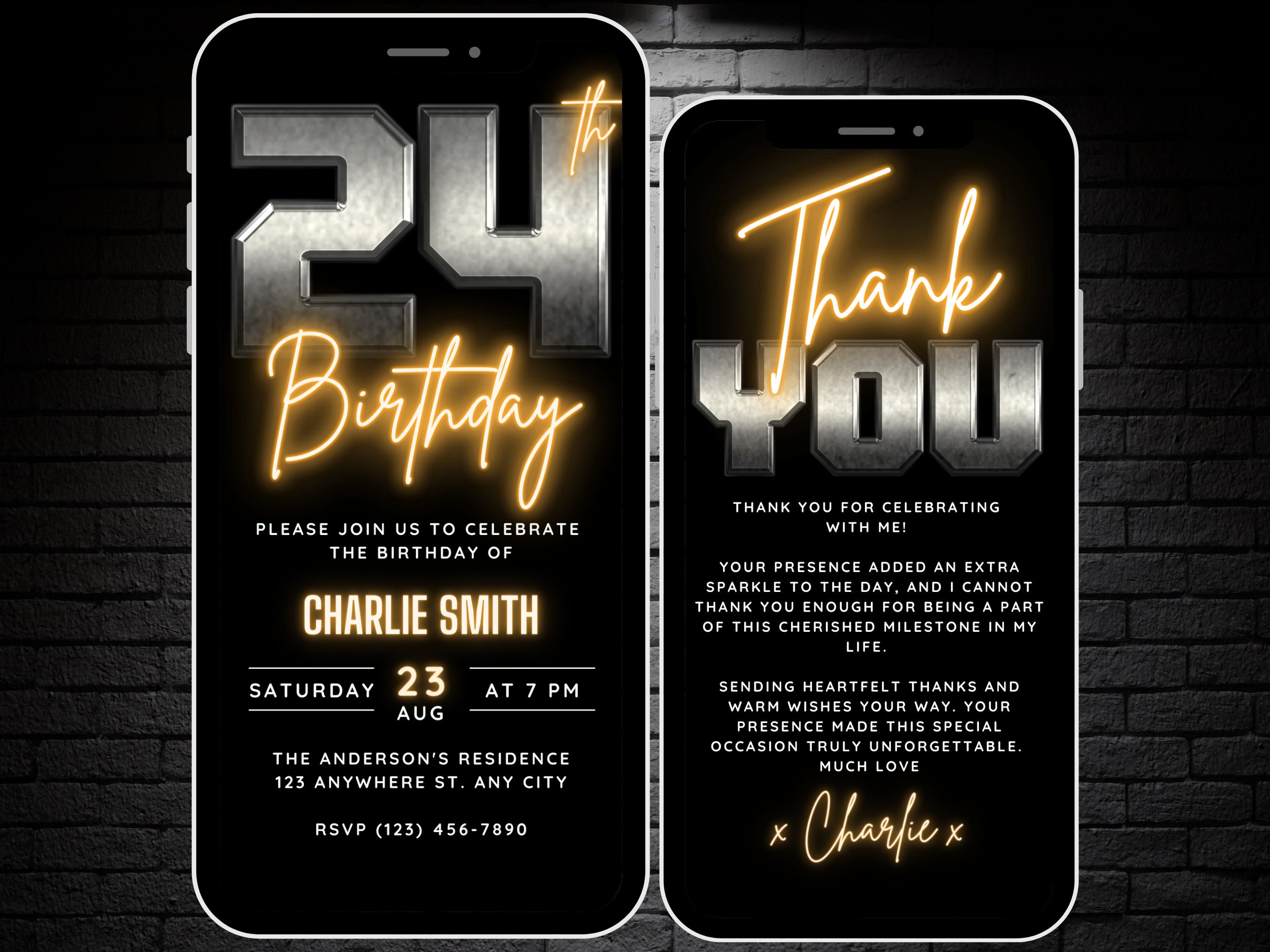 Digital 24th Birthday Invitation for Men 24 Invite Flyer - Etsy