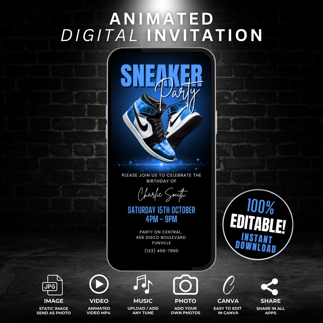 Animated Sneaker Ball Party Invitation for Mobile, Self Edit ...