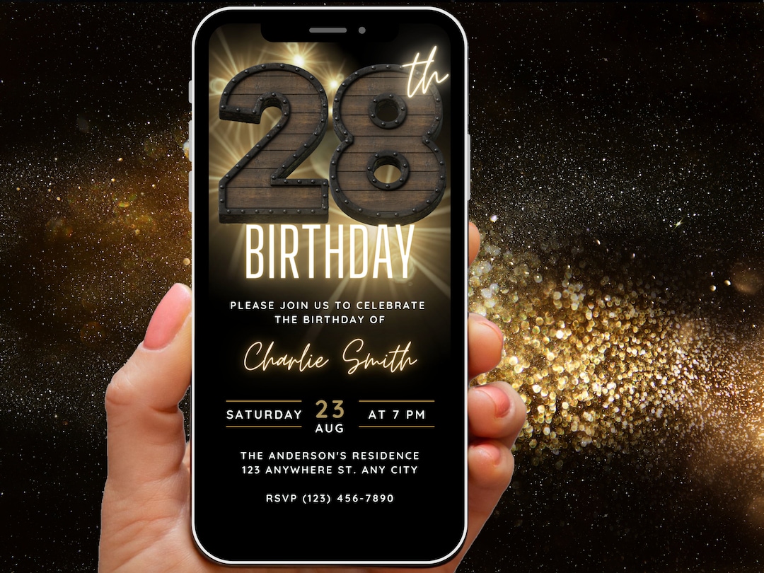 Unique 28th Birthday Invitation for Man, Editable 28th Invite for Him ...