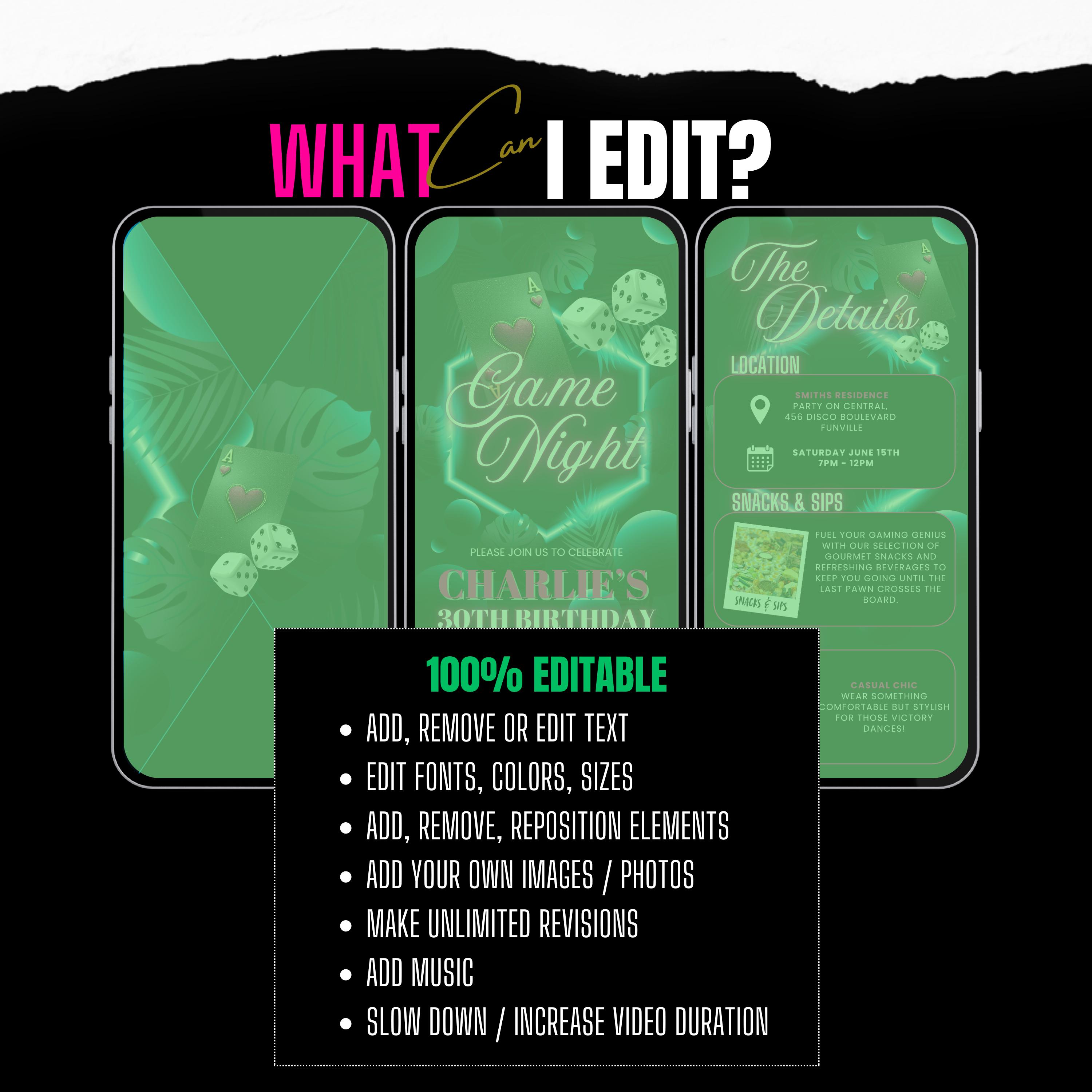 Digital Birthday Game Night Invitation Template Editable Neon Blue ...
