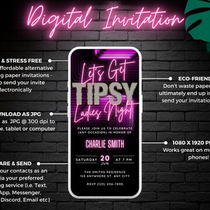 Digital Ladies Night Invitation, Animated Neon Hot Pink Lets Get Tipsy ...