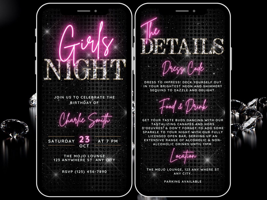 Girls Night Out Digital Invitation & Itinerary, Fun Birthday Invite ...