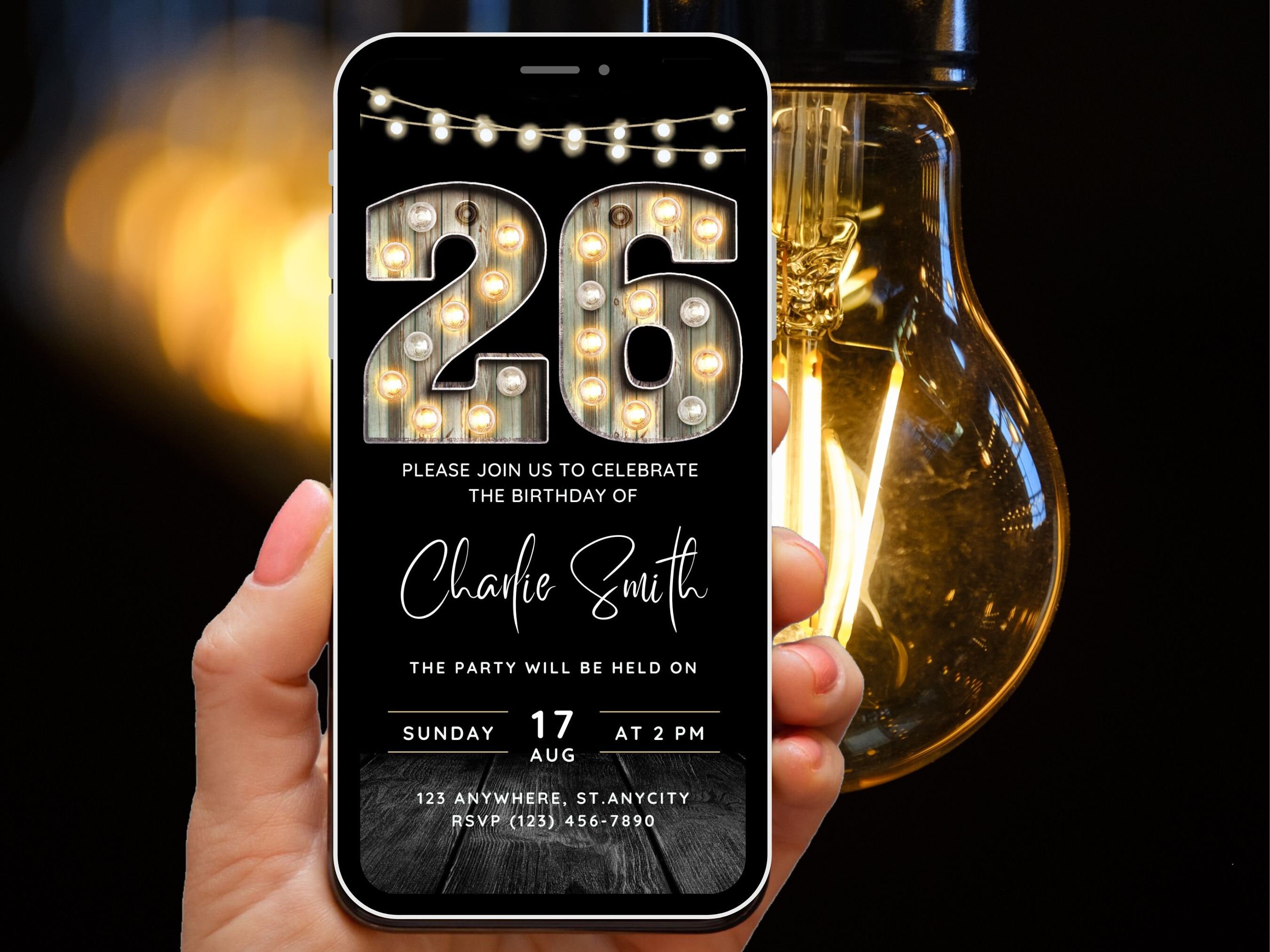 Digital 26th Birthday Invitation for Men 26th Birthday Invite - Etsy