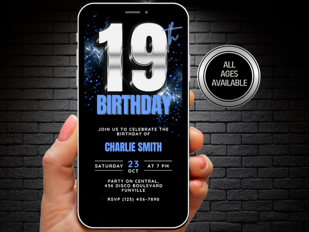 Animated 19th Birthday Invitation for Him, Boys 19th Birthday Video ...