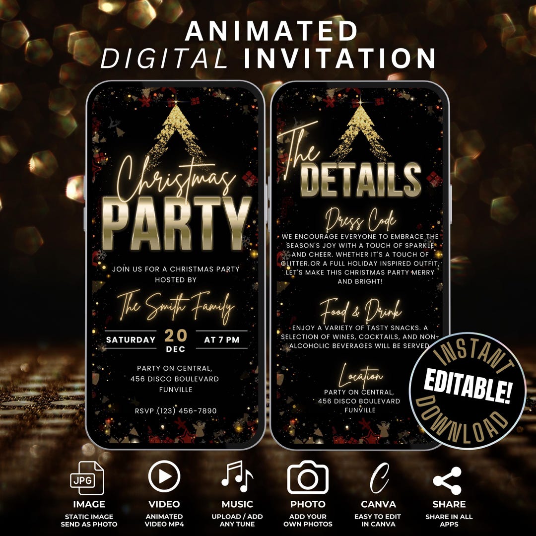 Animated Christmas Party Invite Digital Editable Holiday Celebration ...