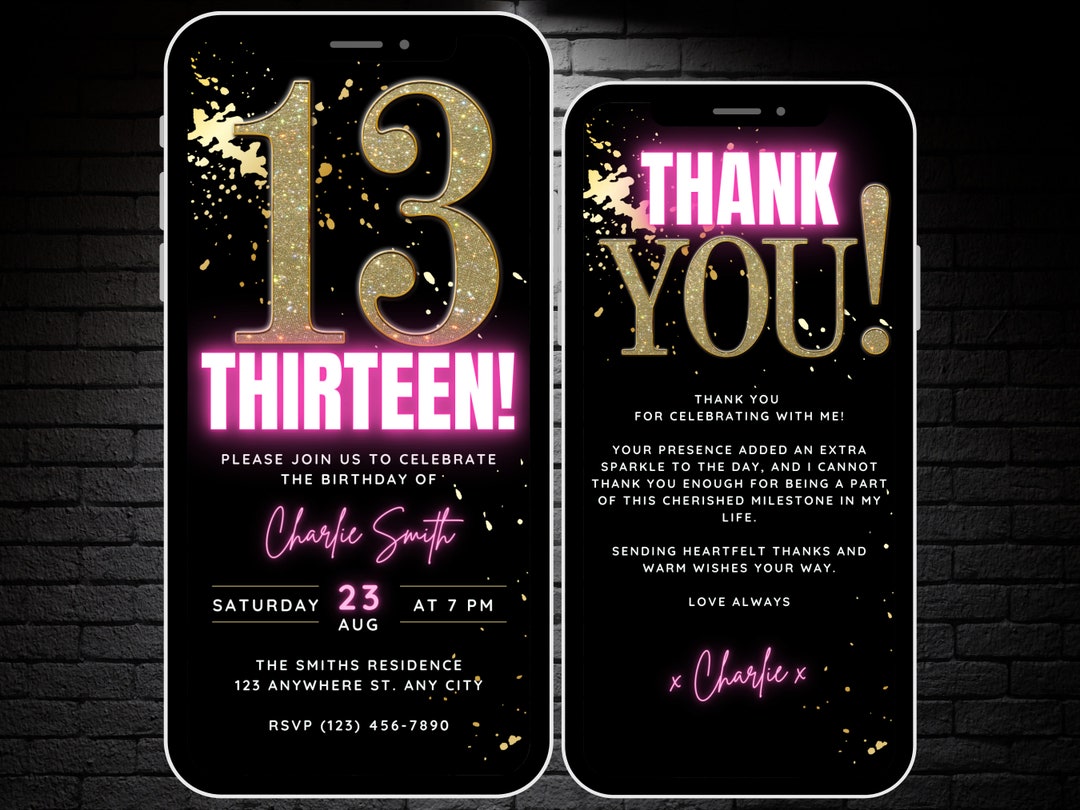 Girls Animated 13th Birthday Party Invitation, Digital 13 Birthday ...