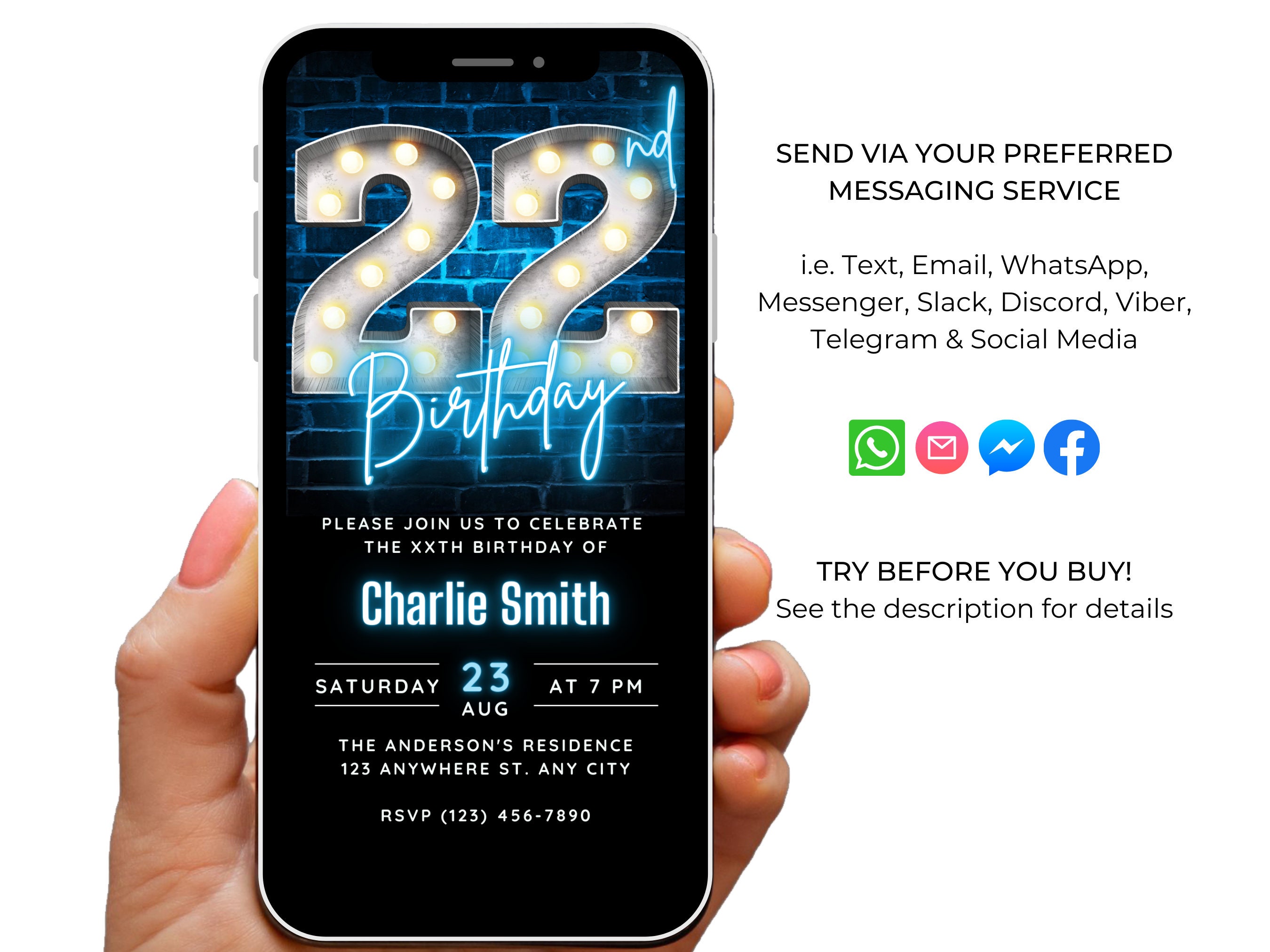 22nd Birthday Invitation Template Download for Men, 22nd Birthday ...