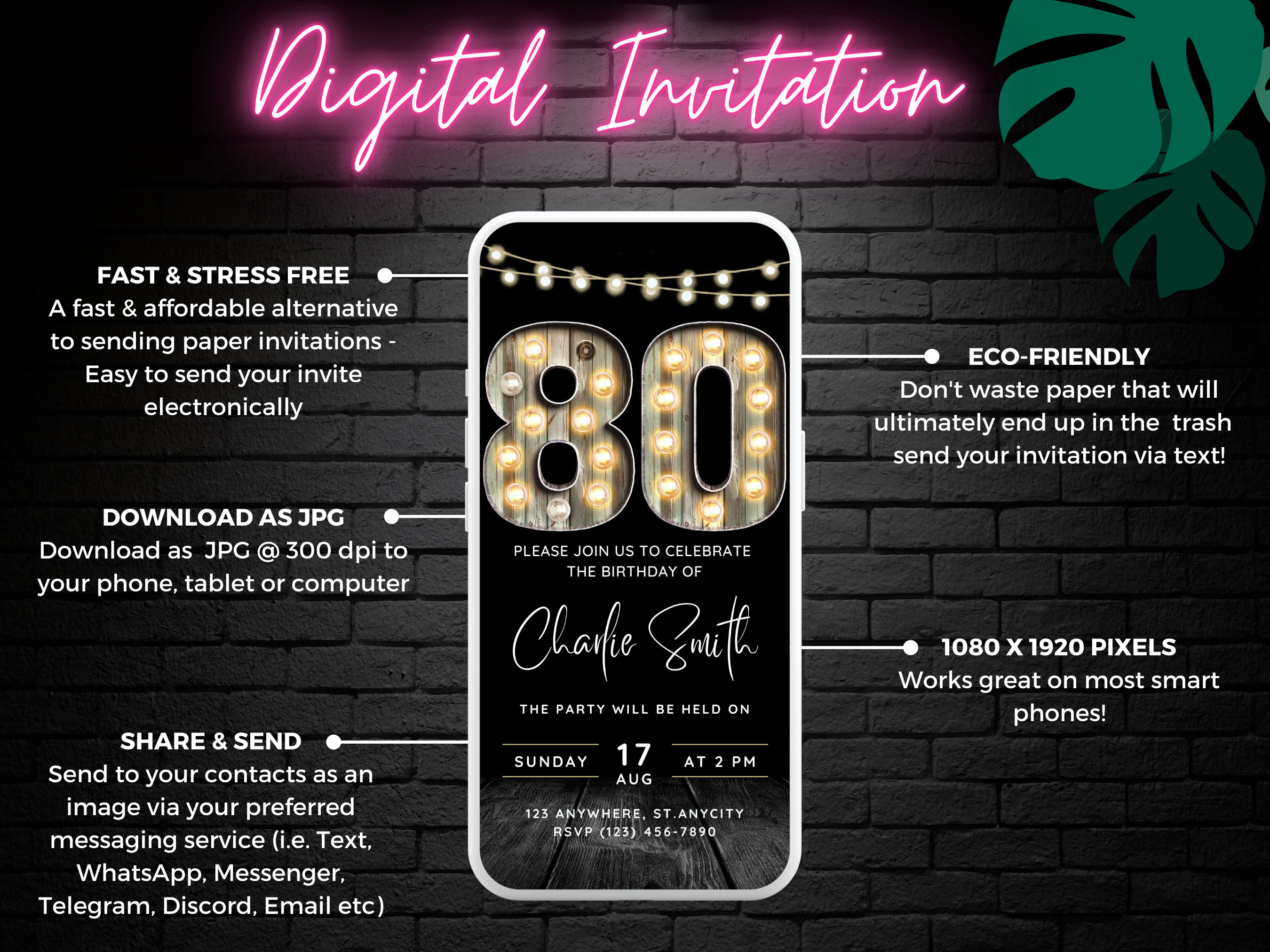 Digital 80th Birthday Invitation for Men 80th Birthday Invite - Etsy