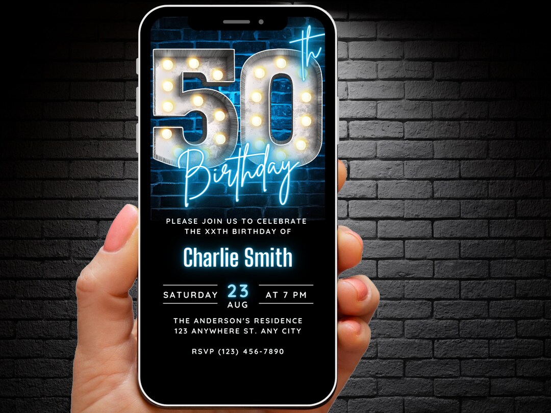 Editable 50th Birthday Invitation for Men Digital Template, Adult ...