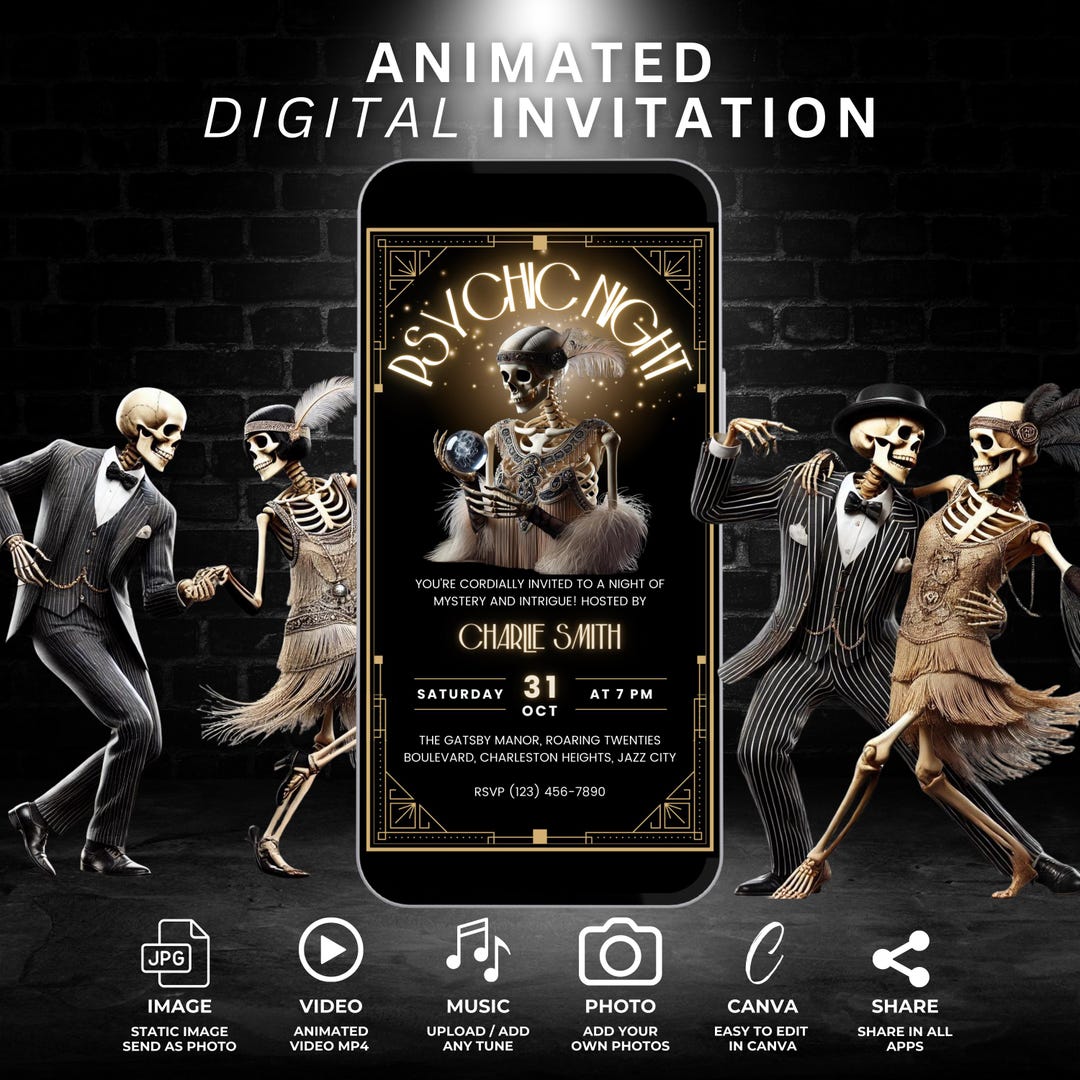 1920s Halloween Psychic Night Invitation Template, Digital Animated Art ...