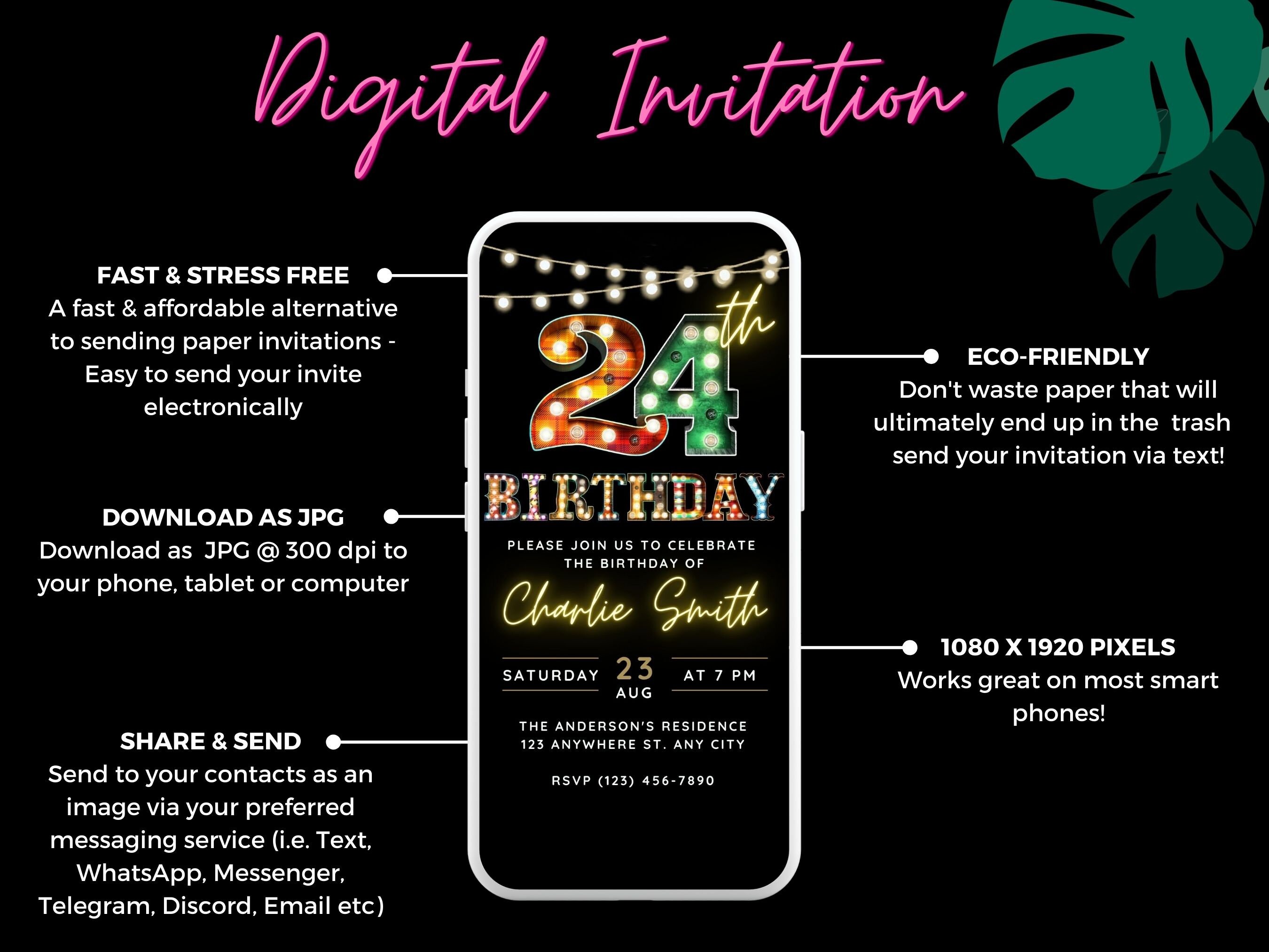 24th Birthday Invitation Digital Invite Template 24 Music - Etsy