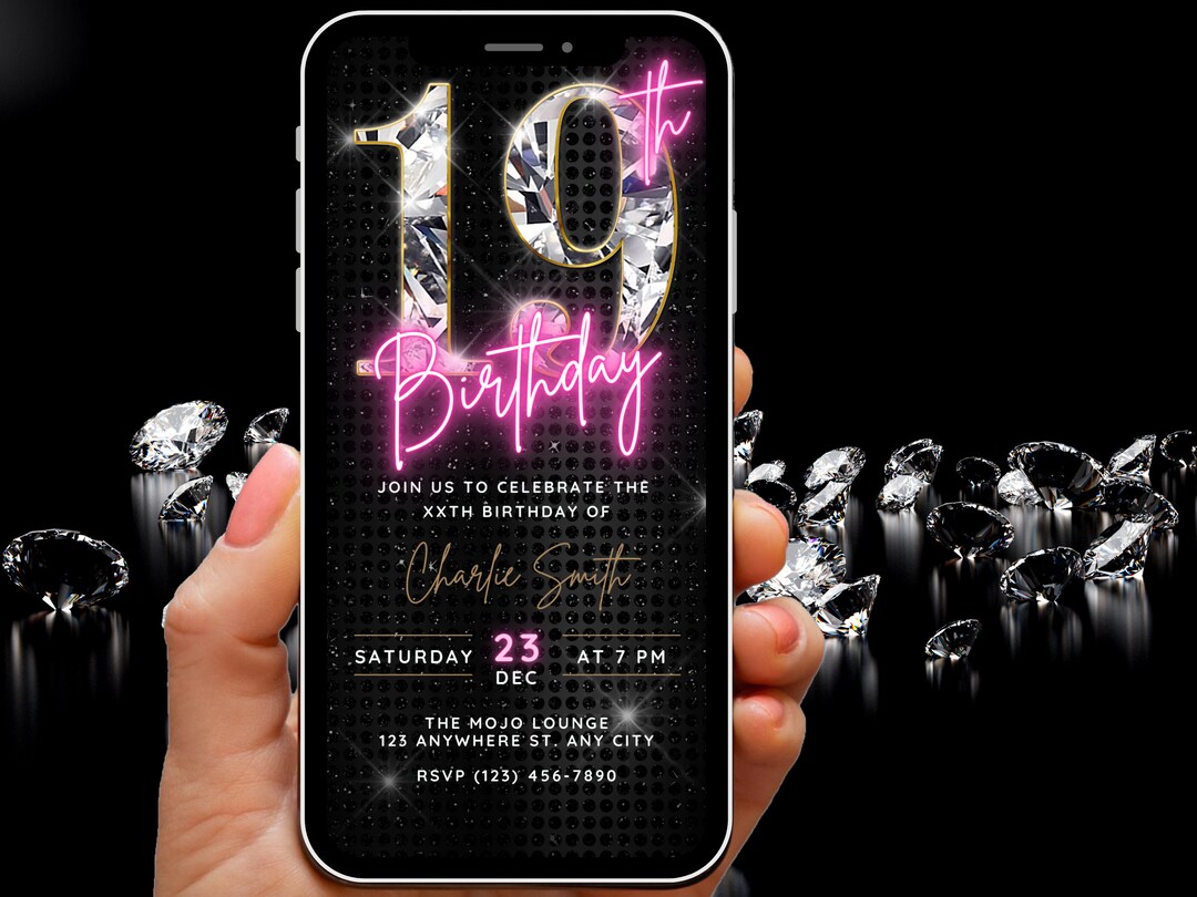Womens Animated 19th Birthday Invitation, Diamond Video Invitation ...