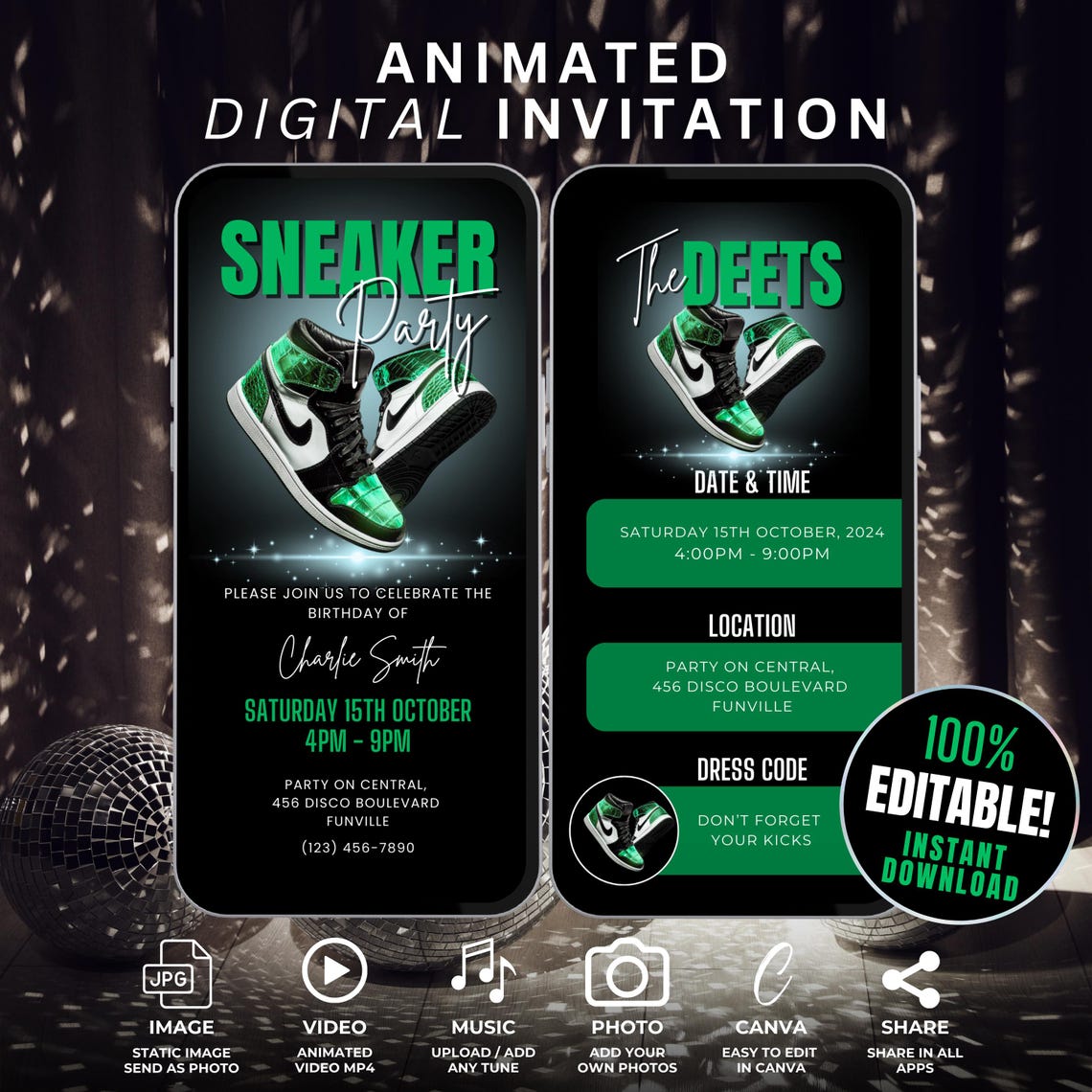 Animated Sneaker Ball Party Invitation Boys, Self Edit Got Em Invite ...