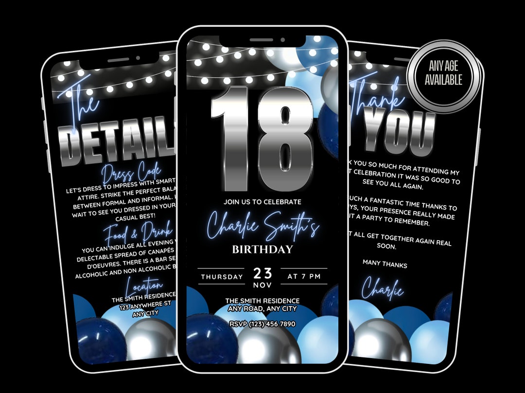 18th Birthday Invitation Template Download for Boys, 18th Birthday ...