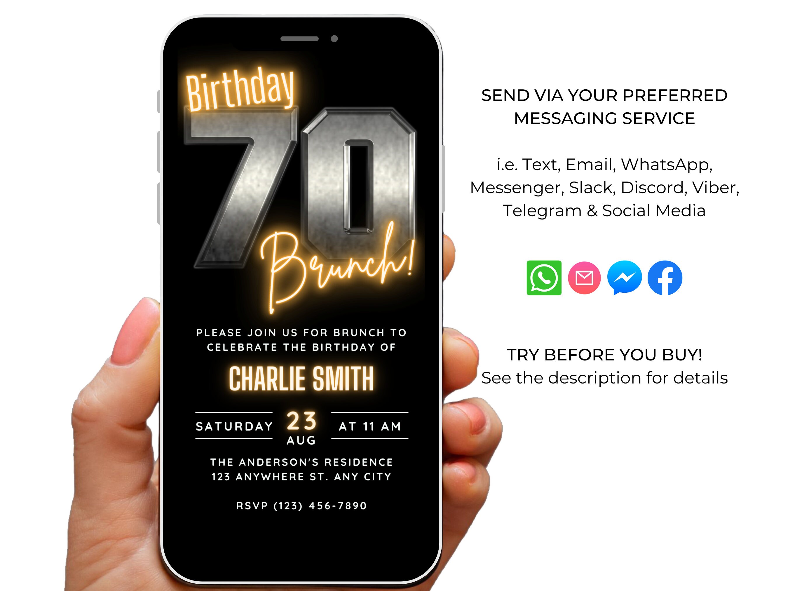 Editable 70th Birthday Brunch Invitation Template for Men - Etsy