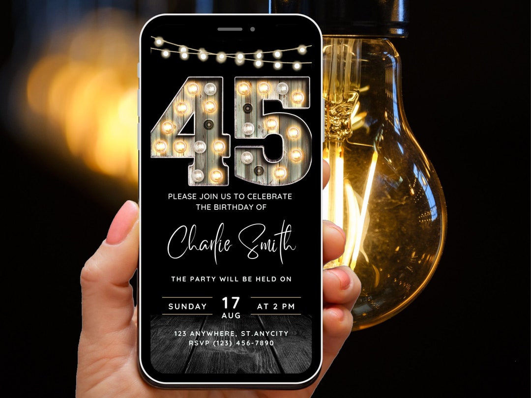 45th Birthday Party Invitation for Men, Invite for Adults, Phone ...