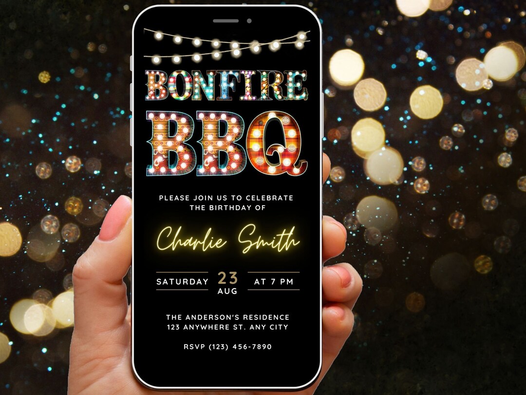 Birthday Bonfire BBQ Invitation Template, Digital Bonfire Invite for ...