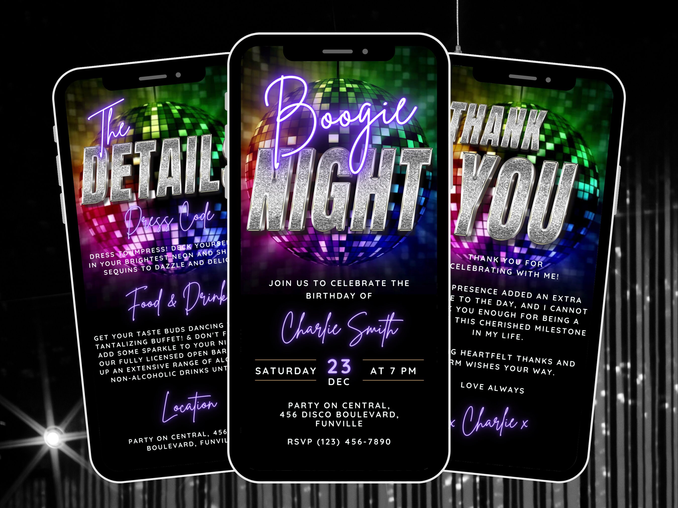 Animated Boogie Night Invite Digital Invitation, Birthday Disco Video ...