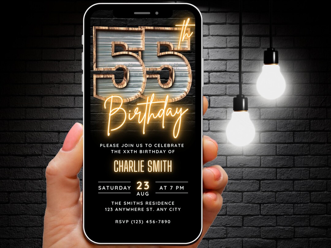 Digital 55th Birthday Invitation for Men, 55 Digital Invite Ecard ...
