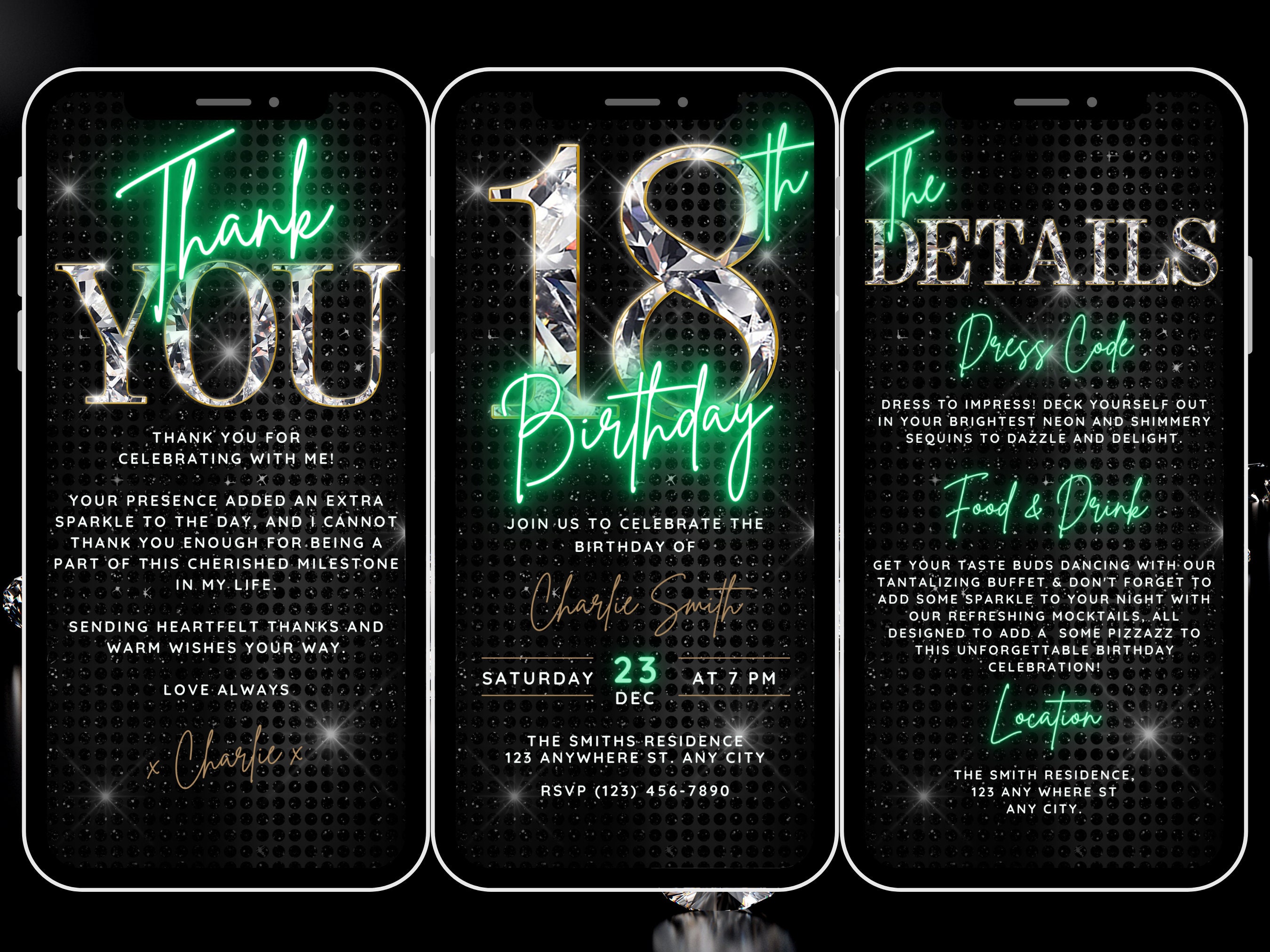 18th Birthday Video Invitation for Women, Diamond Animated 18 Invite ...
