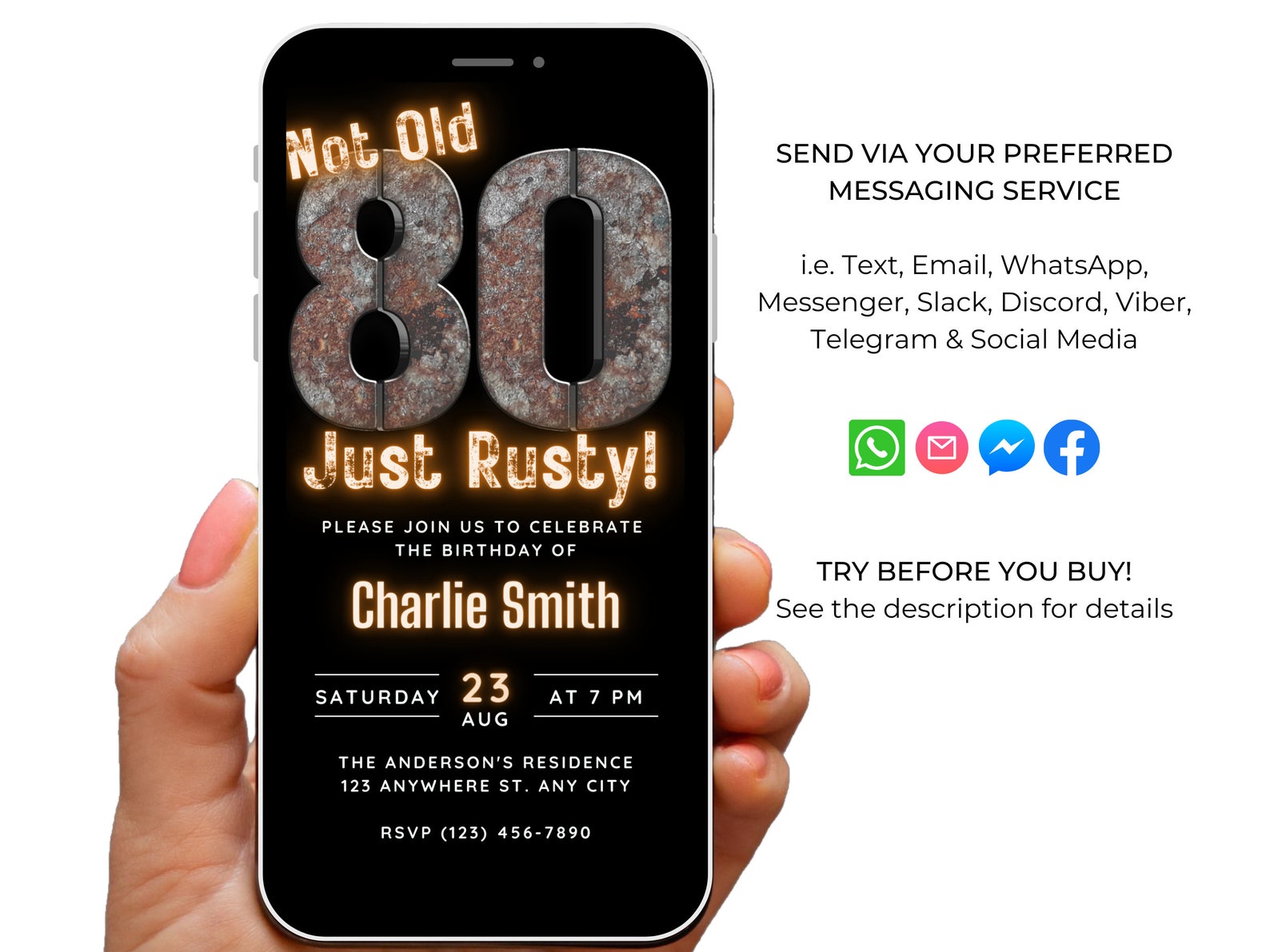 Unique 80th Birthday Invitation Template, Not Old Just Rusty Funny 80th ...