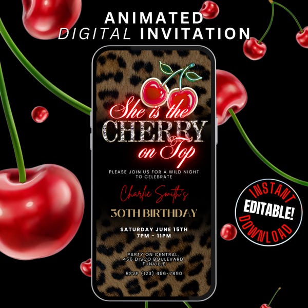 Cherry and Cheetah Invite - Etsy
