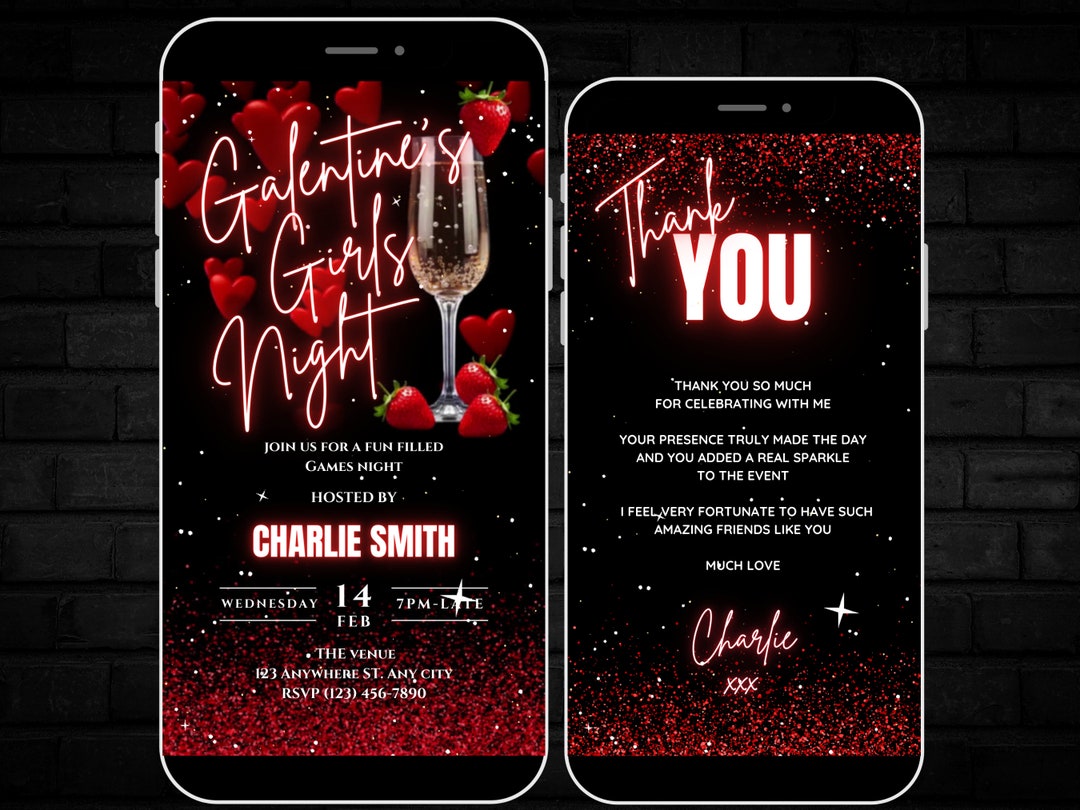 Animated Galentines Girls Night Invitation Template, Editable Red ...