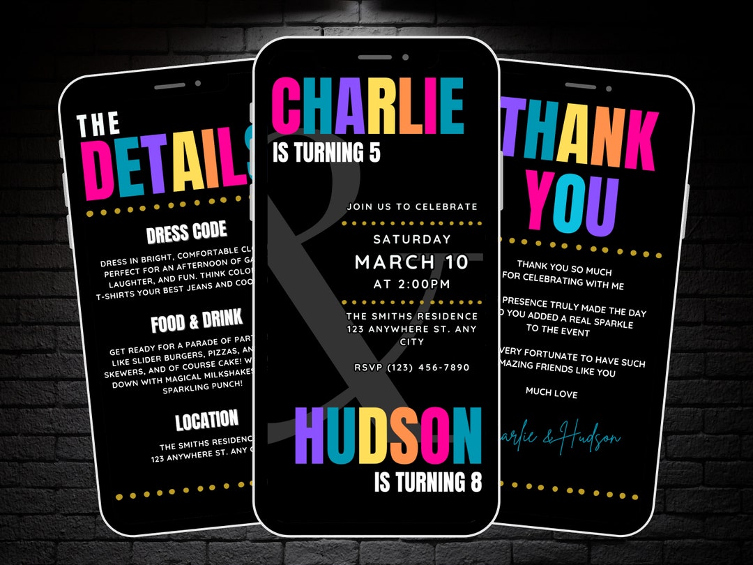 Animated Joint Birthday Party Invitations for Boy & Girls, Fully ...