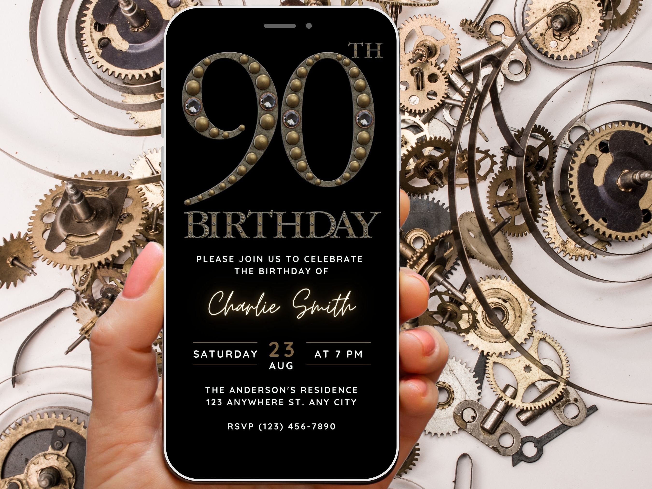 Digital 90th Birthday Invitation for Him, 90th Birthday Invite Man, 90 ...