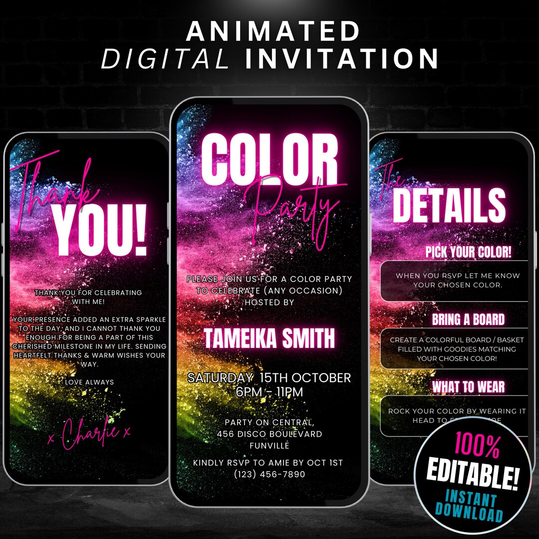 Digital Color Party Invite, Editable Rep Your Color Invitation, Color ...