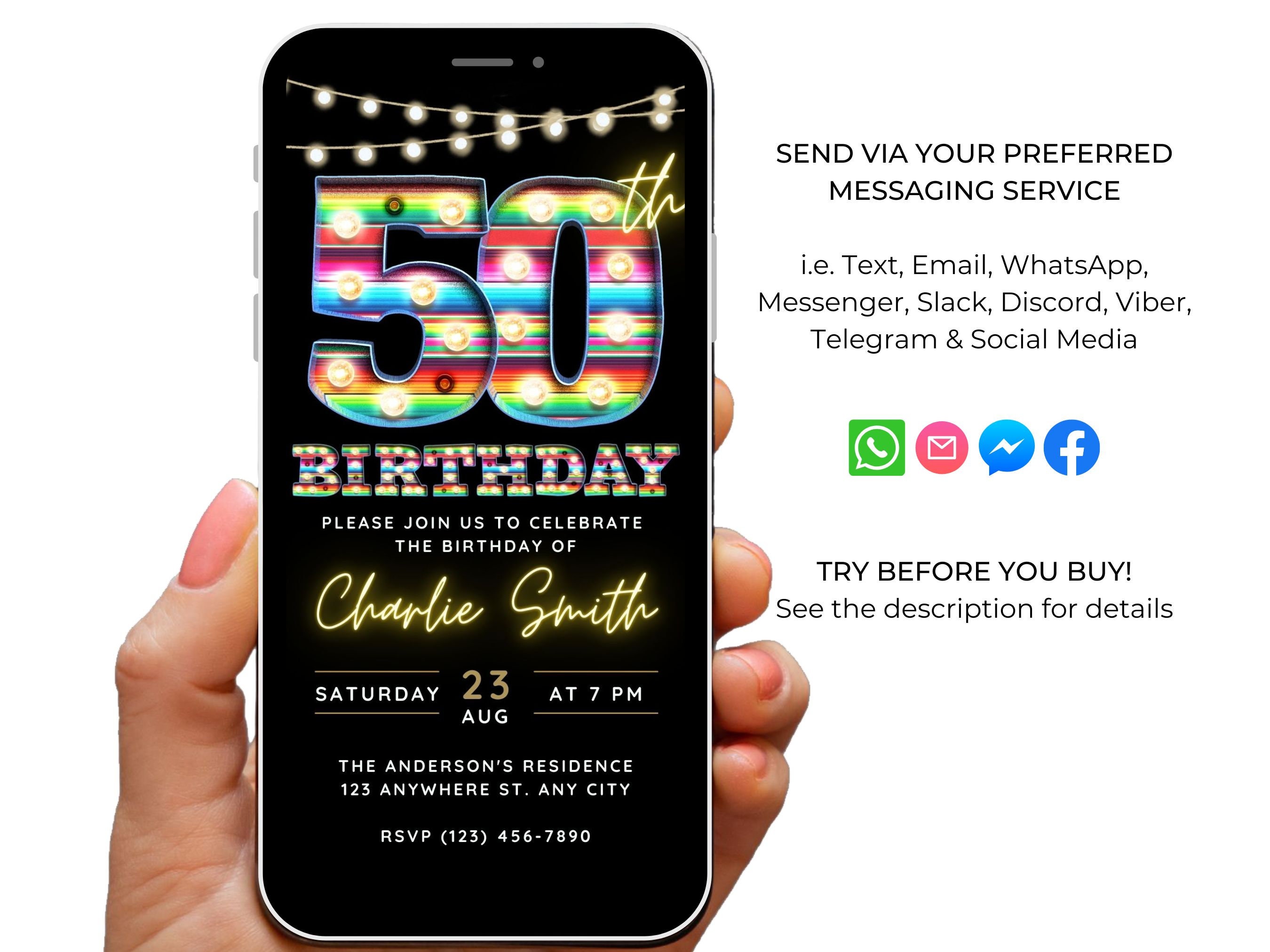 Editable 50th Birthday Invitation Template Digital Invite for - Etsy