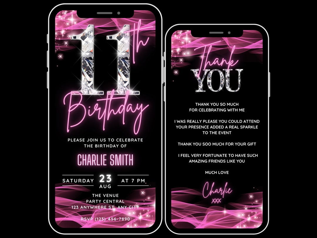 11th Birthday Invitation for Girls,11th Party Invite, Editable Blush ...
