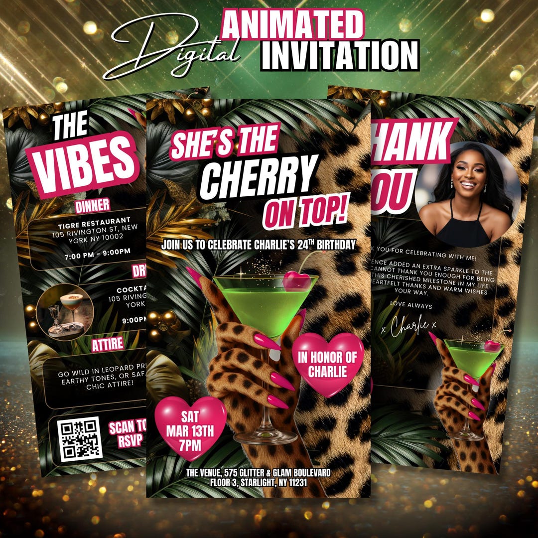 Cherry on Top Birthday Invitation Flyer Cherry Party Invite Cheetah ...