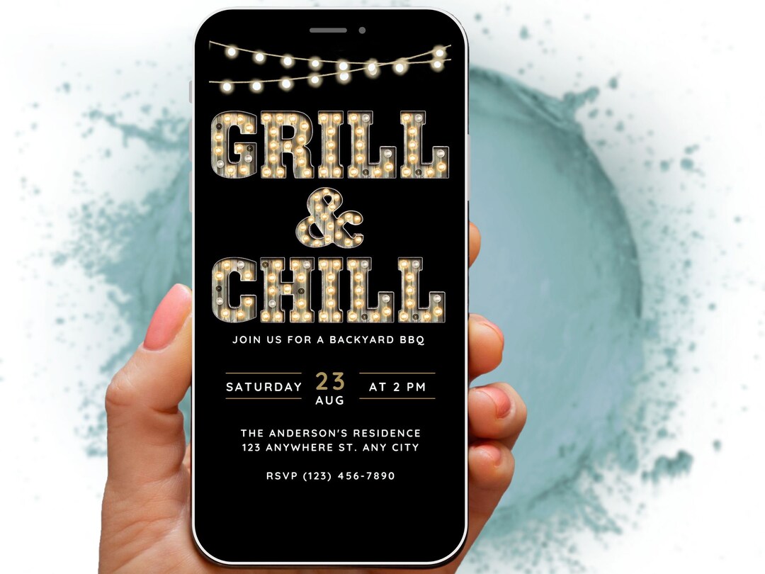 Grill and Chill BBQ Digital Invitation Backyard BBQ Invite, Grill Party ...