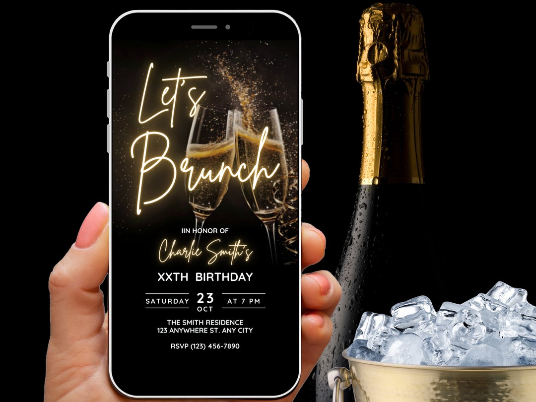 Animated Champagne Birthday Brunch Invitation, Digital Lets Brunch ...