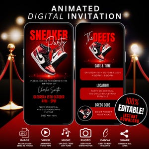 Animated Red Sneaker Ball Party Invitation Boys, Self Edit Got Em ...