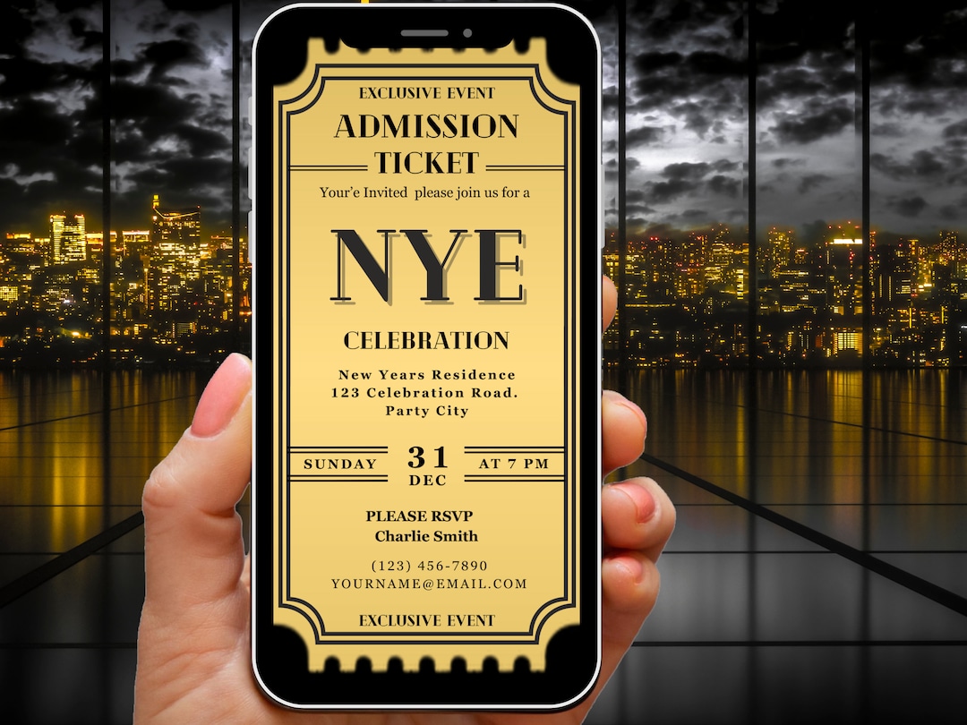 New Years Eve Ticket Party Invitation, Animated Digital NYE Party ...