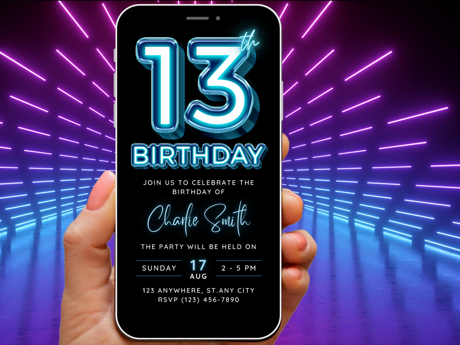 13th Birthday Invitation Template, 13th Birthday Invite for Boys ...