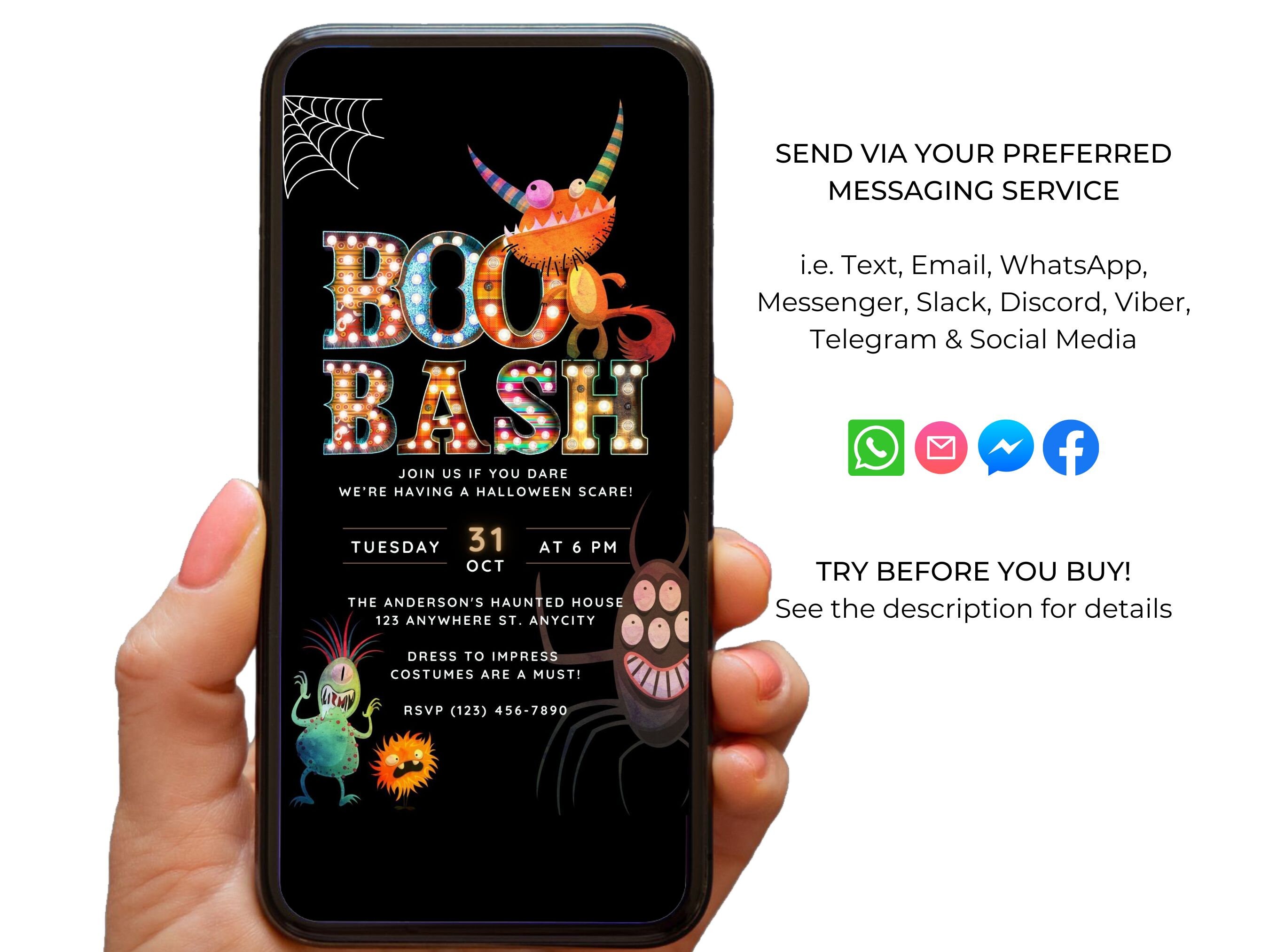 Editable Halloween Invitation for Kids Boo Bash Invite Digital Cute ...