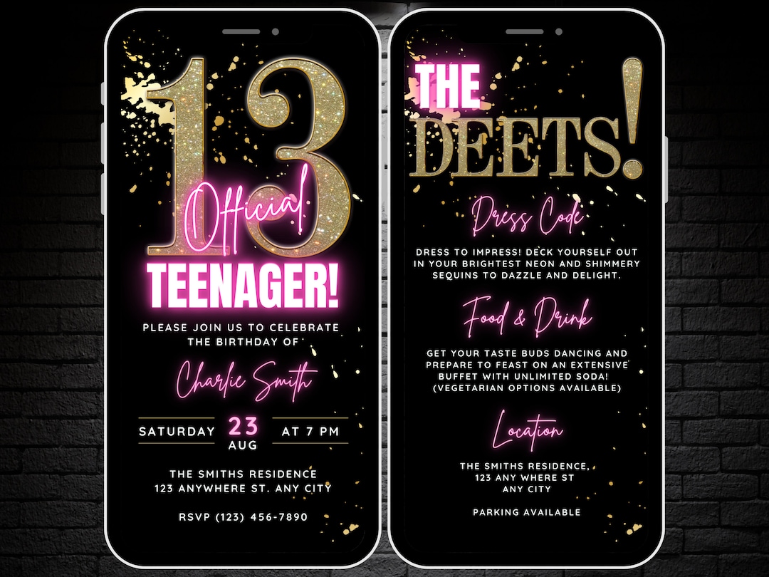 Animated Official Teenager Invite, 13th Birthday Invitation for Girls ...