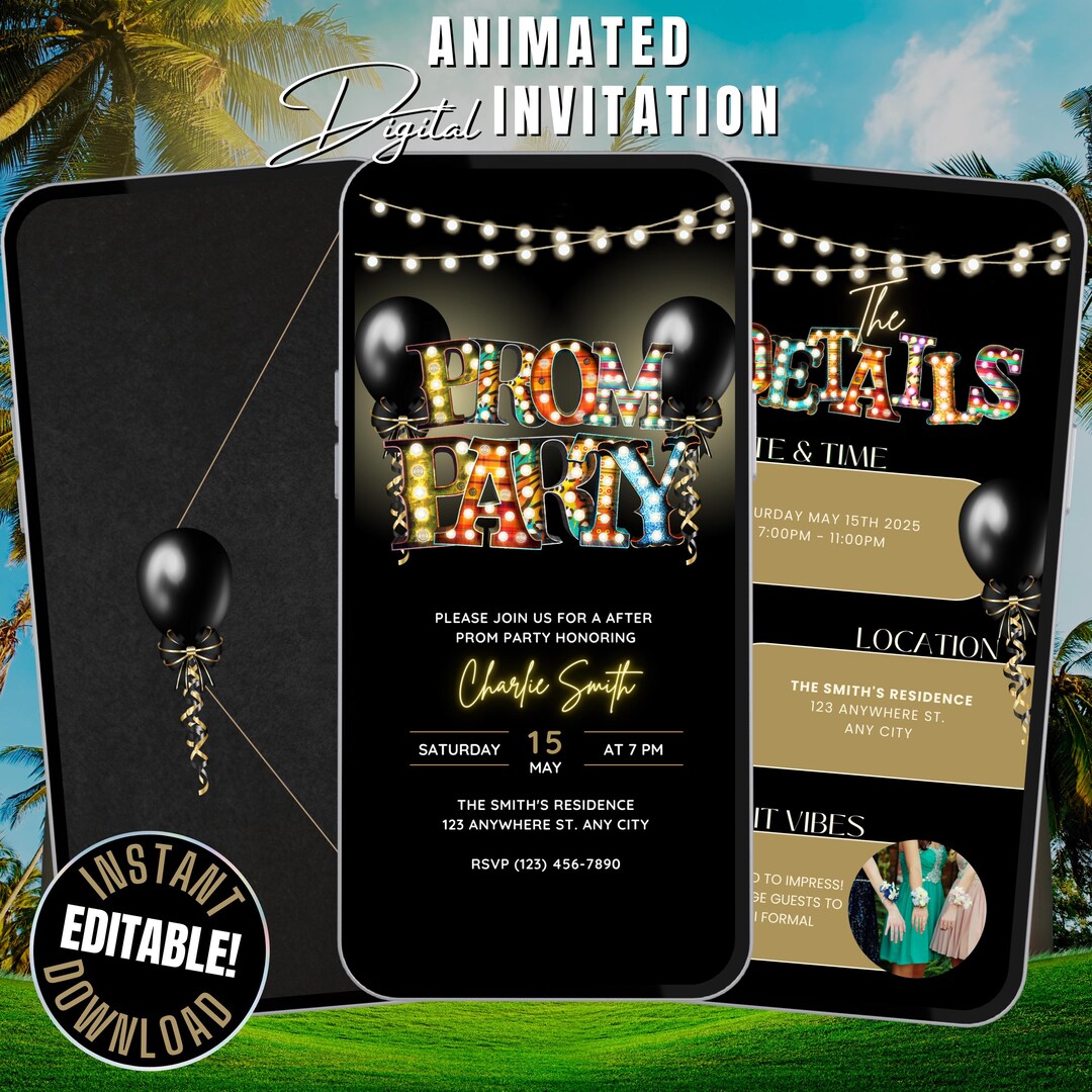 Digital After Prom Party Invitation Itinerary Template, Animated ...