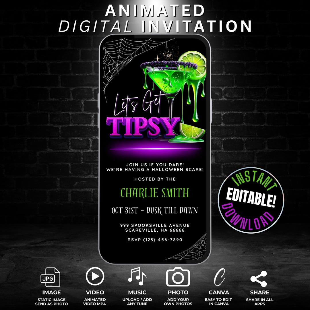 Lets Get Tipsy Halloween Party Invitation Digital, Costumes & Cocktails ...